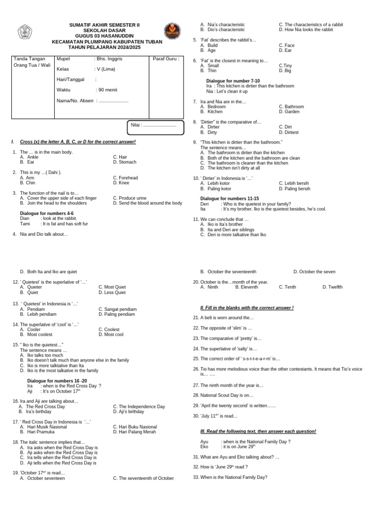 Sas Bhs Inggris SMT 2 Kls 5 | PDF