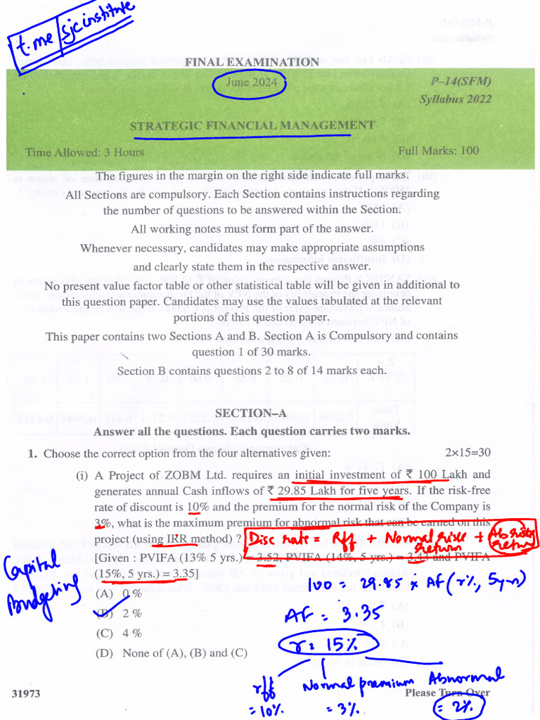 CMA Final SFM Jun 24 Paper Solution | PDF