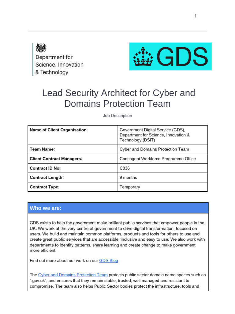 C836 - Lead Security Architect - Cyber and Domains Team - Job ...