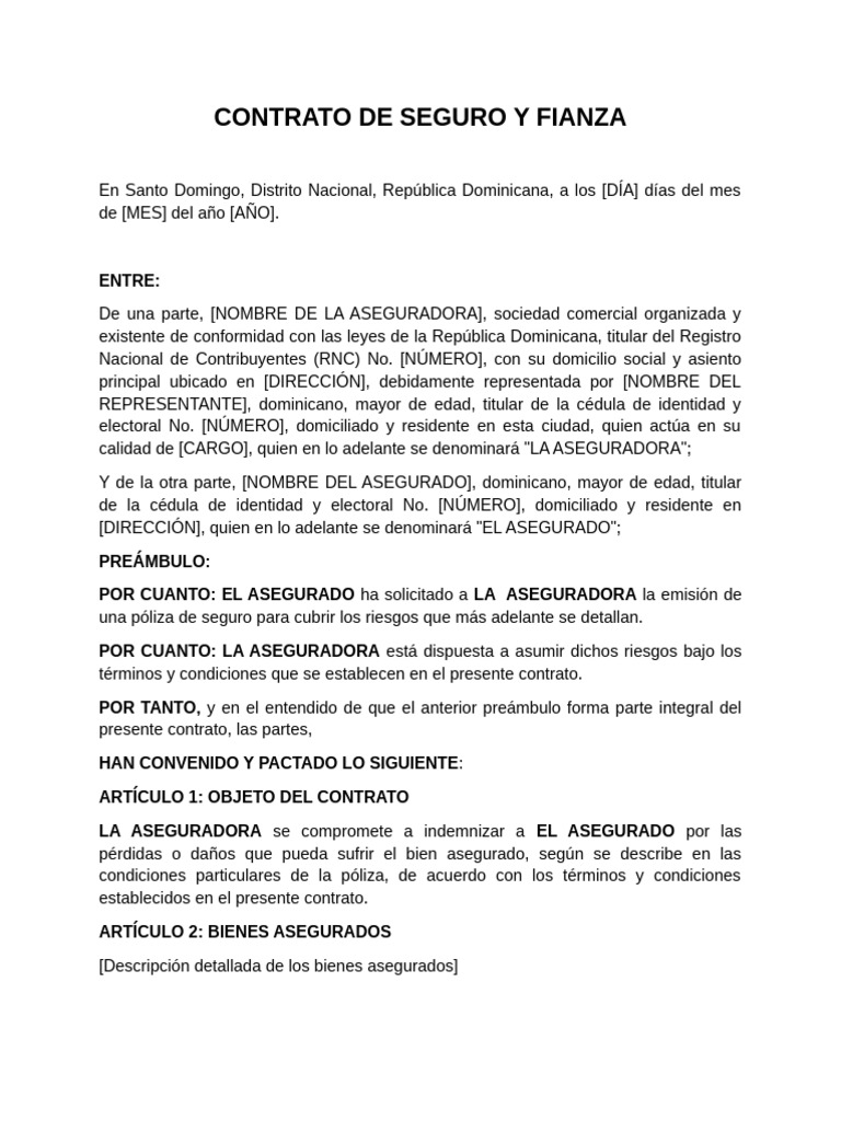 Contrato de Seguro y Fianza | PDF | Póliza de seguros | Seguro