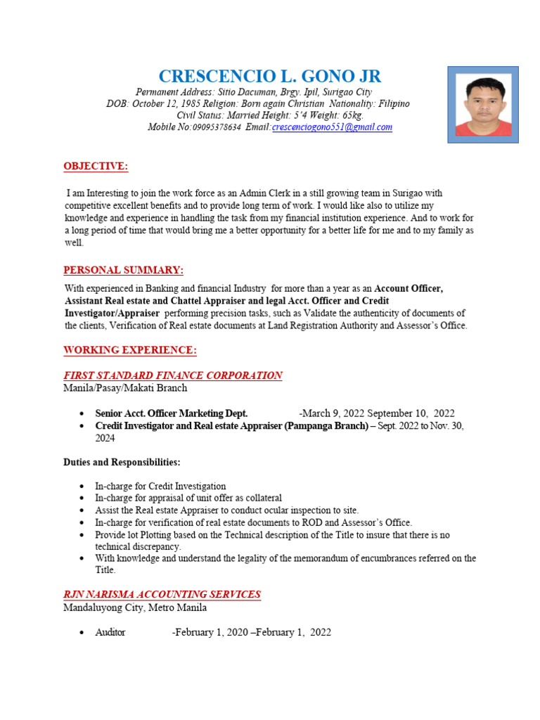Resume-Gono, Crescencio Jr. | PDF