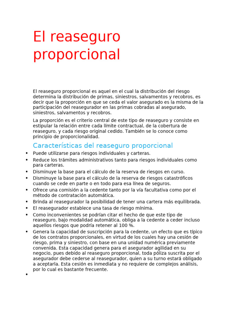 El Reaseguro Proporcional | PDF | Reaseguro | Seguro