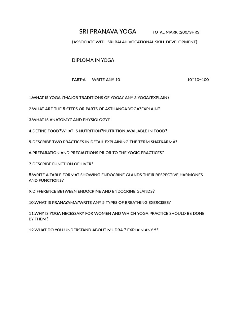 Pranava Yoga Diploma Exam Guide | PDF