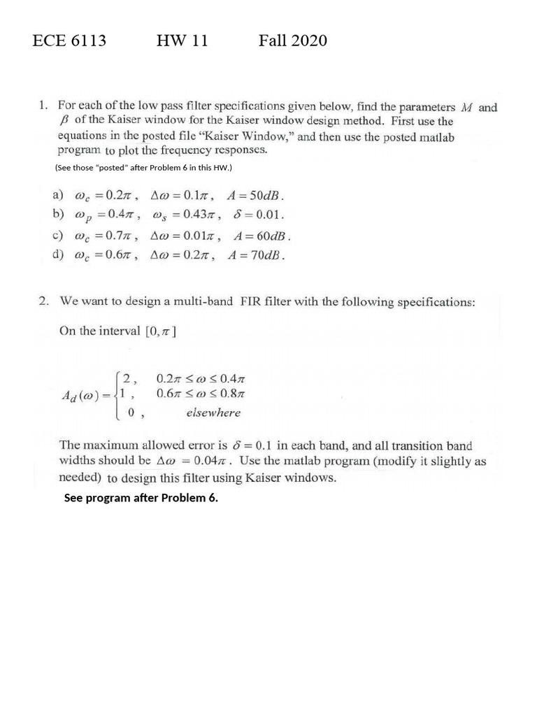 Ece 6113 HW 11 Fall 2020: See Program After Problem 6 | PDF