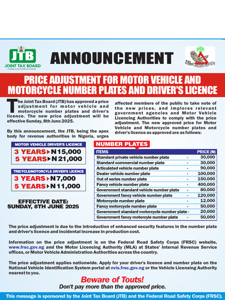 JTB Announces New Vehicle License Prices | PDF | Driver's License ...