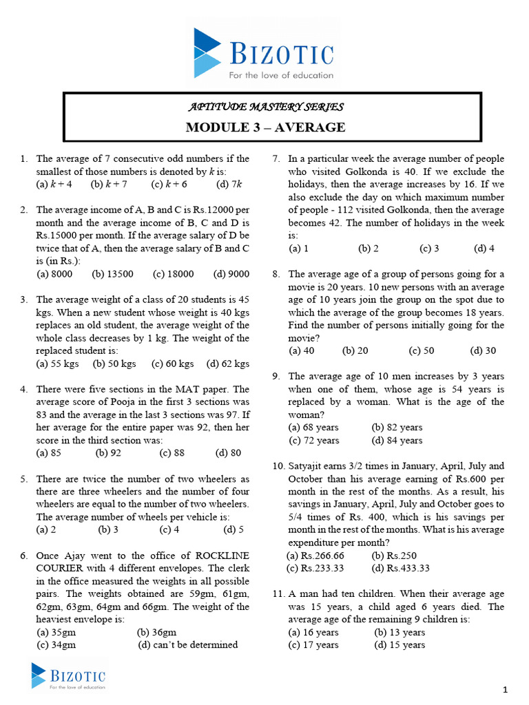 Module 3 - Average Student Handout | PDF