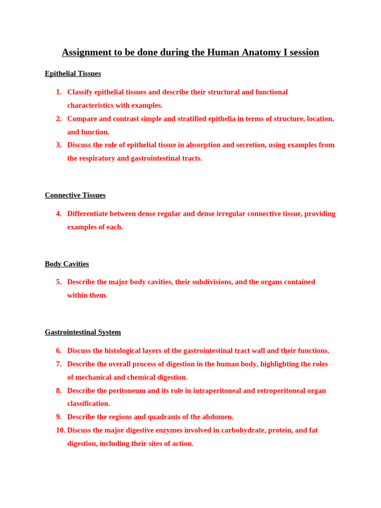 Anatomy Assignment Overview | PDF