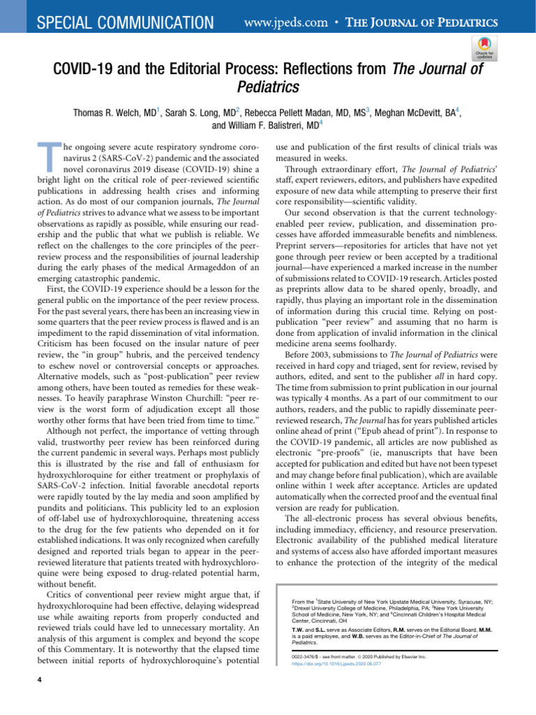COVID 19 and The Editorial Process Reflections FR | PDF | Academic ...