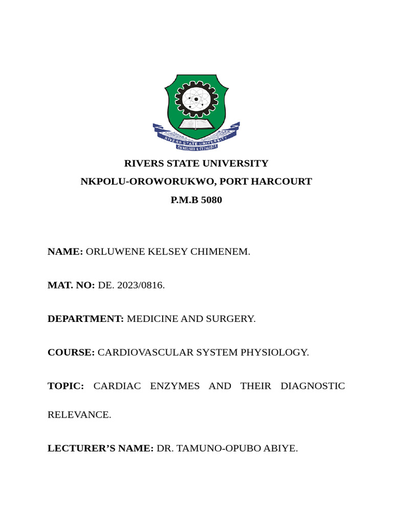 Cardiac Enzymes in Myocardial Diagnosis | PDF | Cardiac Muscle ...