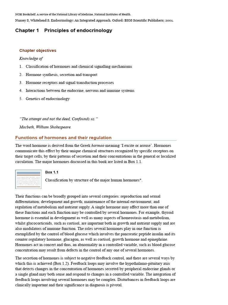 Principles of Endocrinology - Endocrinology - NCBI Bookshelf | PDF ...