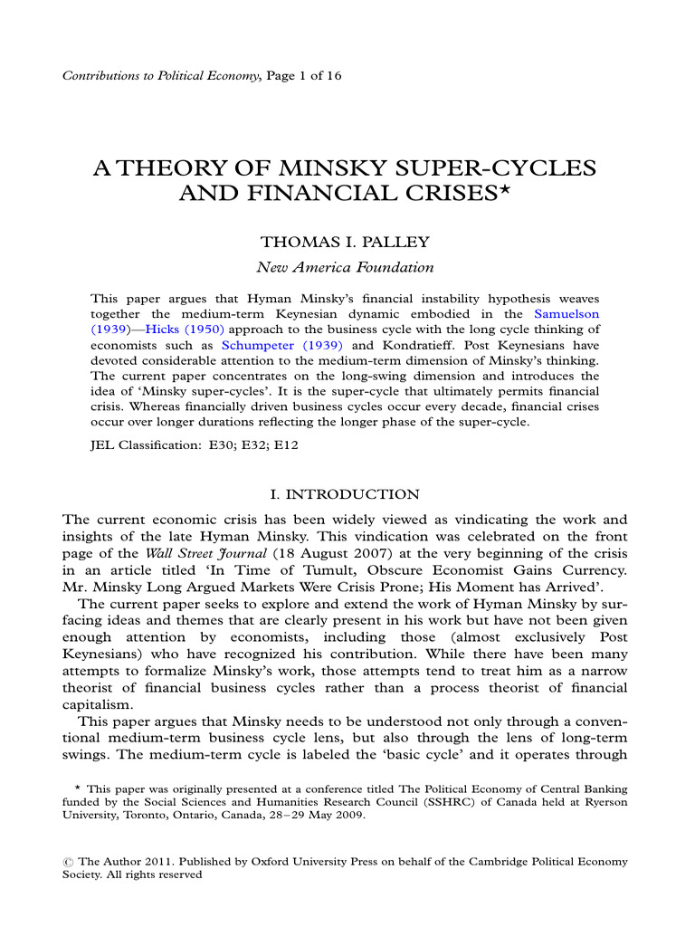 A Theory of Minsky Super Cycles and Financial Crises | PDF | Business ...