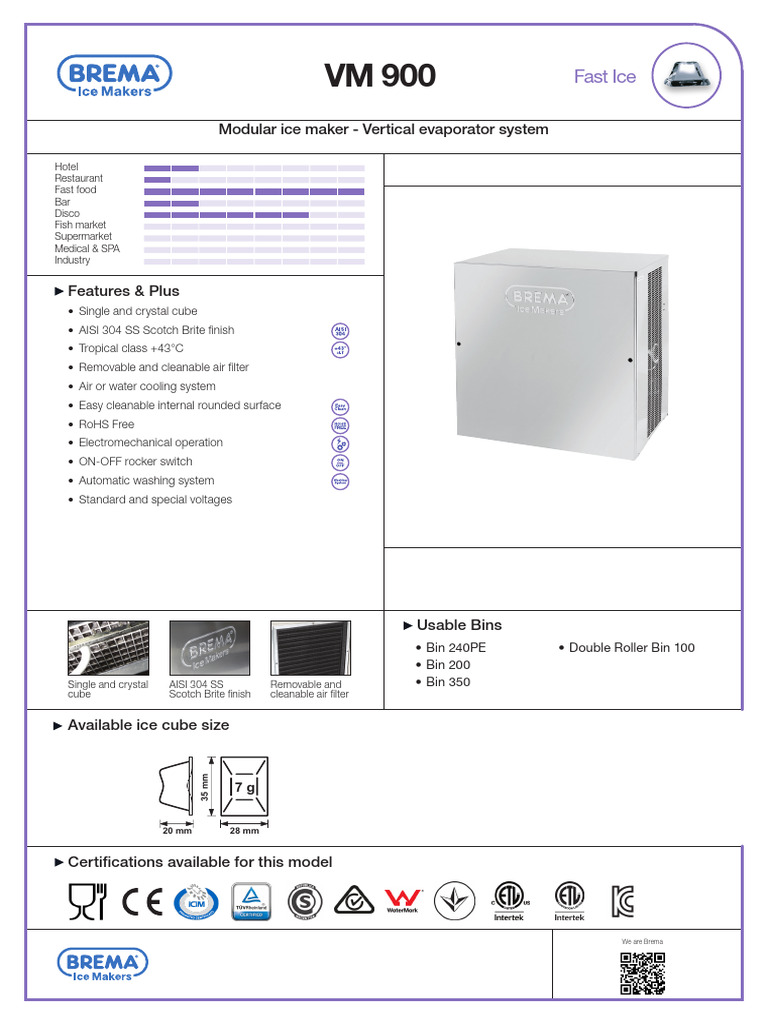 Brema VM 900 Ice Maker Specifications | PDF