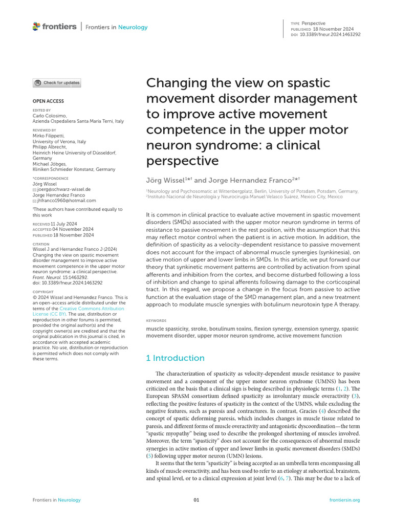 Changing The View On Spastic Movement Disorder Man | PDF | Inhibitory ...