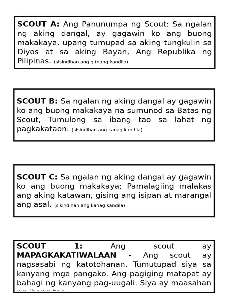 Panunumpa at Batas NG Scout Script | PDF