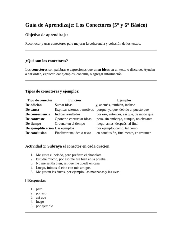 Guía de Conectores para 5° y 6° Básico | PDF