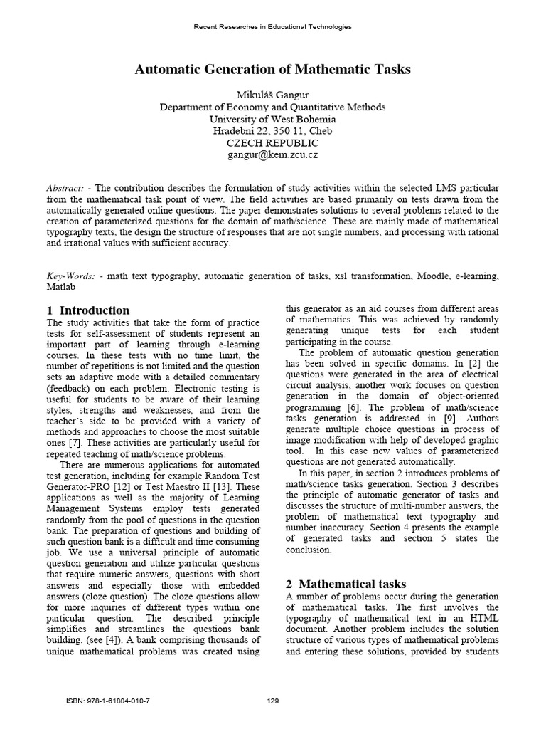 Automatic Generation of Mathematic Tasks | PDF | Xslt | Html