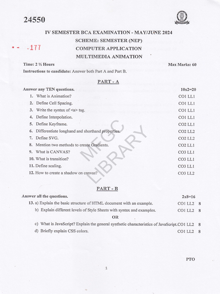 BCA Multimedia Animation Exam Guide | PDF | Html | Html5