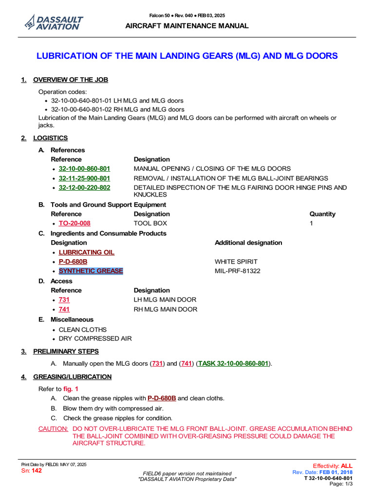 T 32-10-00-640-801-Lubrication of The Main Landing Gears (MLG) and ML | PDF | Landing Gear ...
