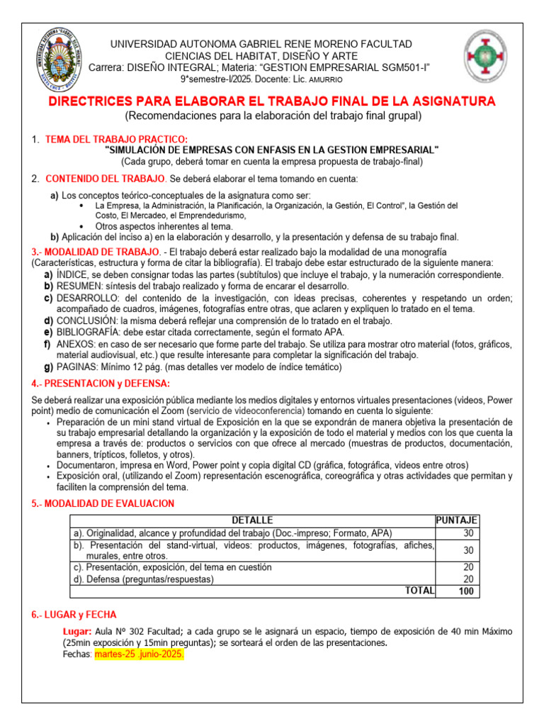 Directrices Elab Trab Fin SGM501-I Diseño 3-Junio-2025 | PDF | Business