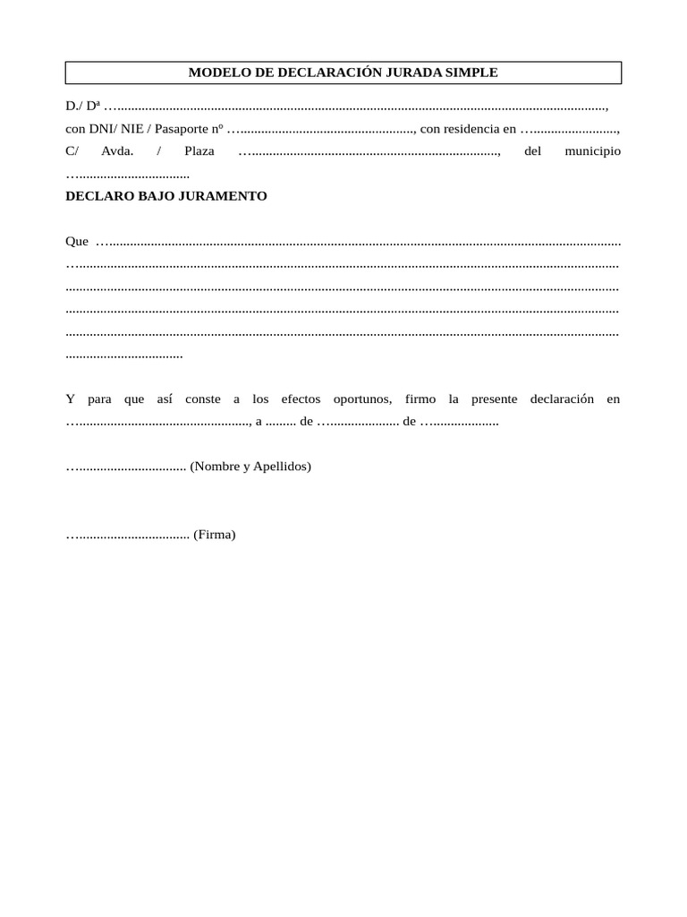 Declaracion Jurada Simple | PDF