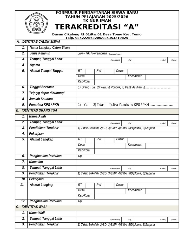Format Formulir Pendaftaran Siswa Baru | PDF