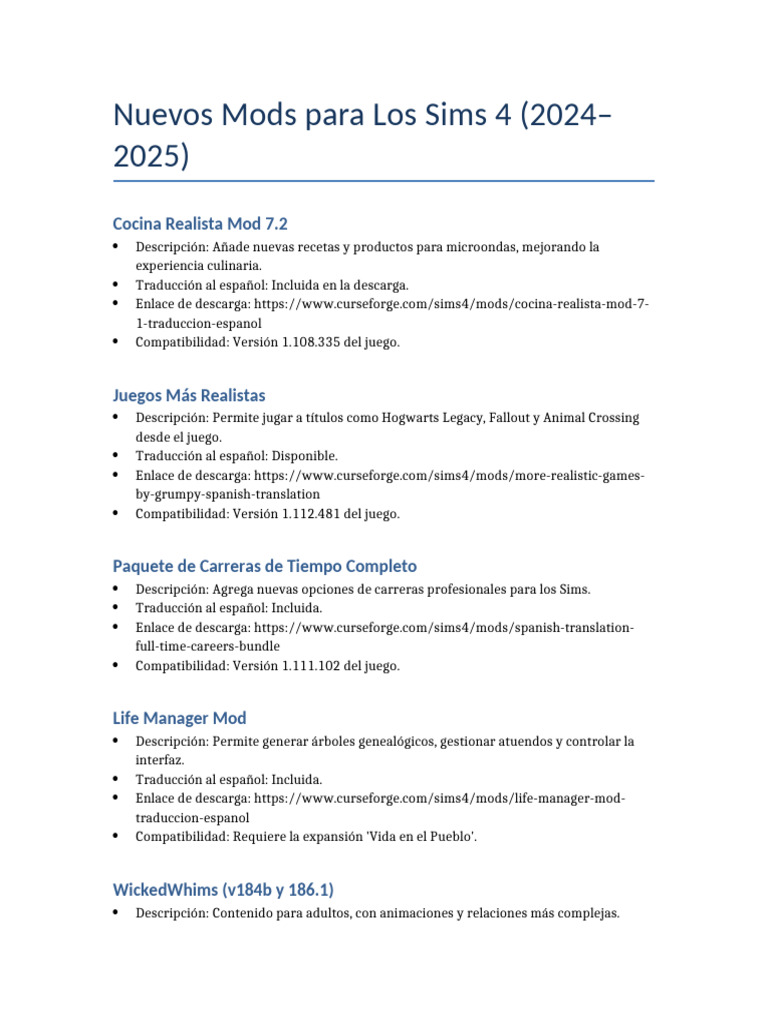 Nuevos Mods para Sims 4 en 2025 | PDF