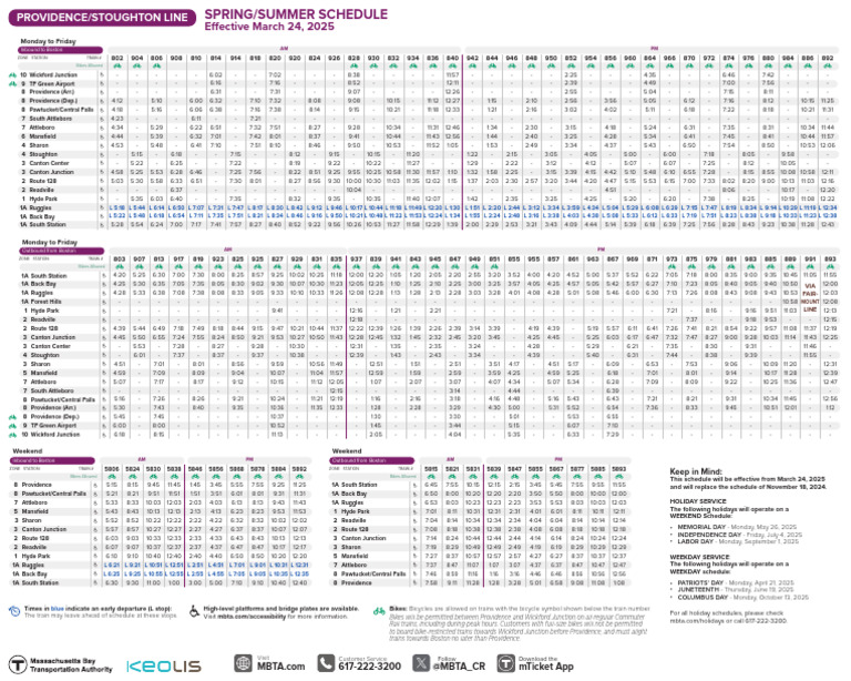 Providence/Stoughton Line Schedule | PDF | Transport | Observances