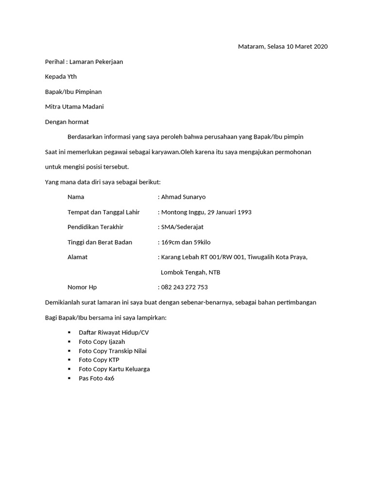 Surat Lamaran (Ahmad Sunaryo) (13 | PDF