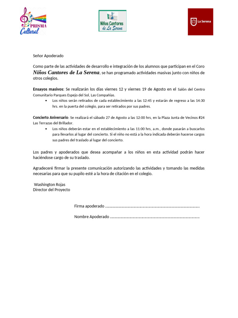 Carta Apoderados ENSAYO & CONCIERTO 2022 | PDF