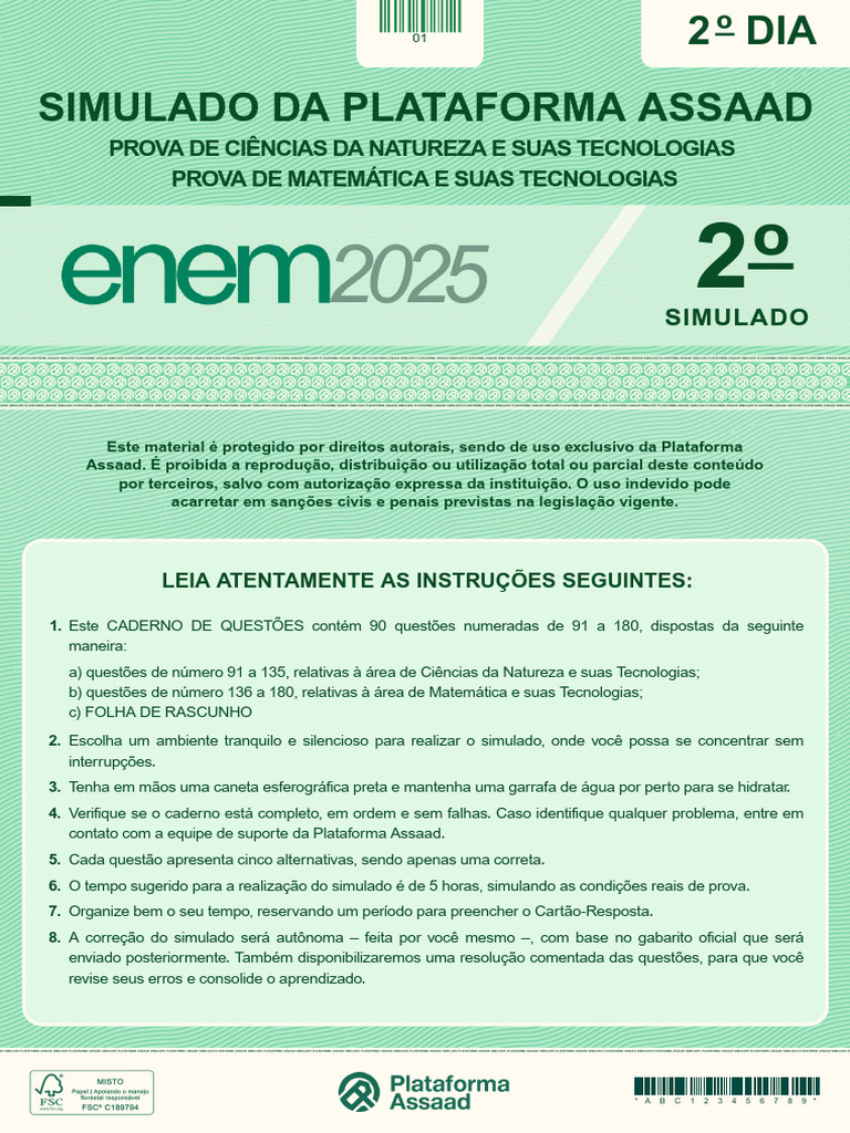 2 ° Simulado Autoral Segundo Dia - Enem 2025 | PDF | Músculo | Metabolismo