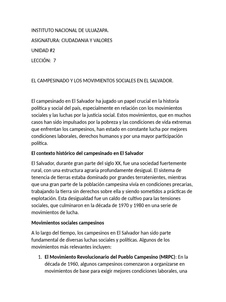 Unidad #2 Lección #7 Segundo Año 2025 | PDF | Campesino | Economias