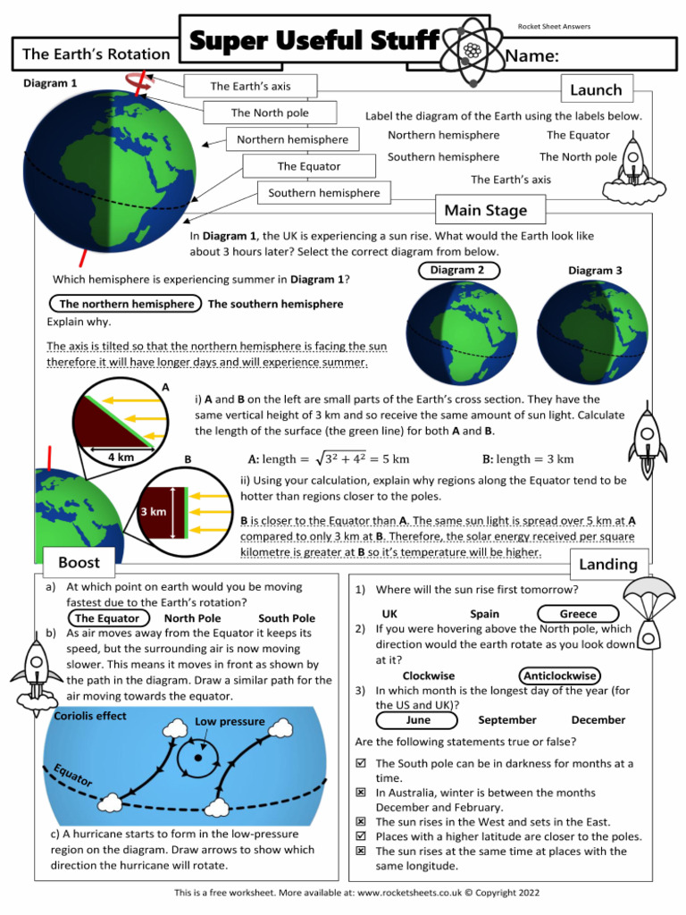 S1 The Earth's Rotation Answers (Rocket Sheets) | PDF