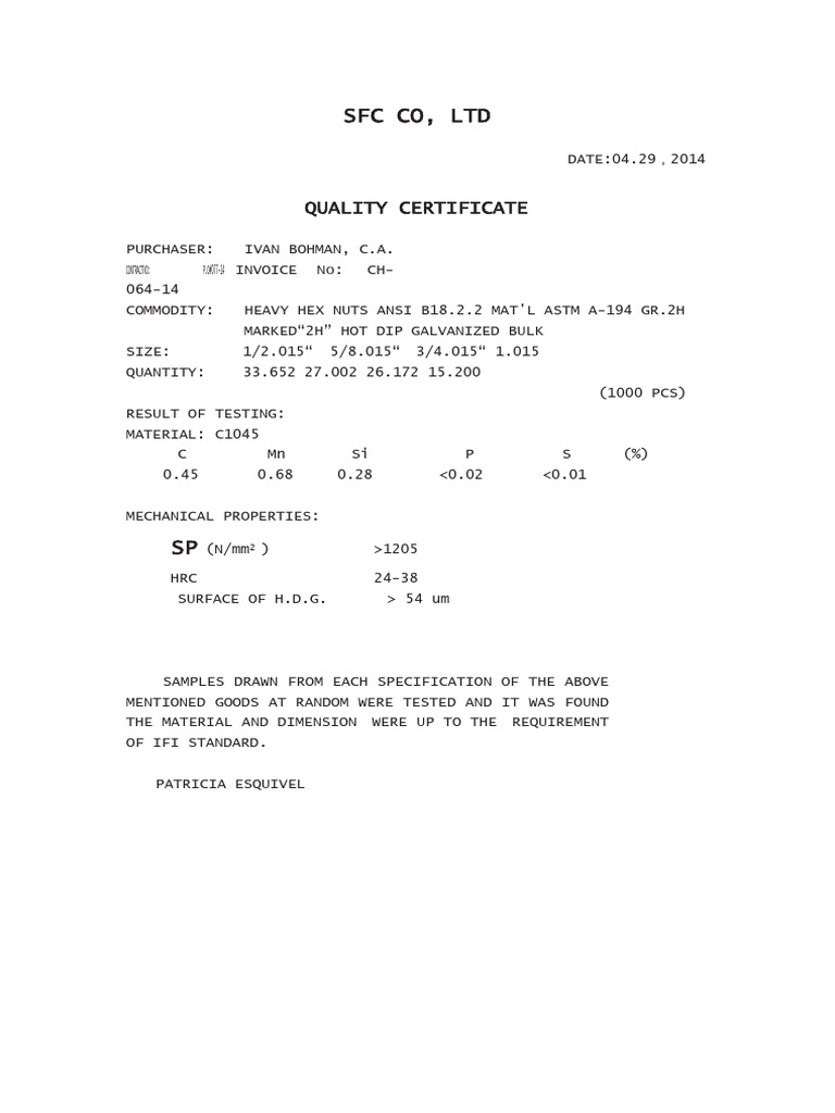 Tuercas Astm A194 2h | PDF