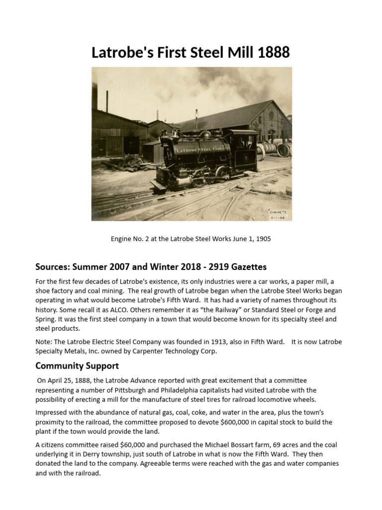 History of Latrobe's Steel Mill | PDF | Steel | Forge