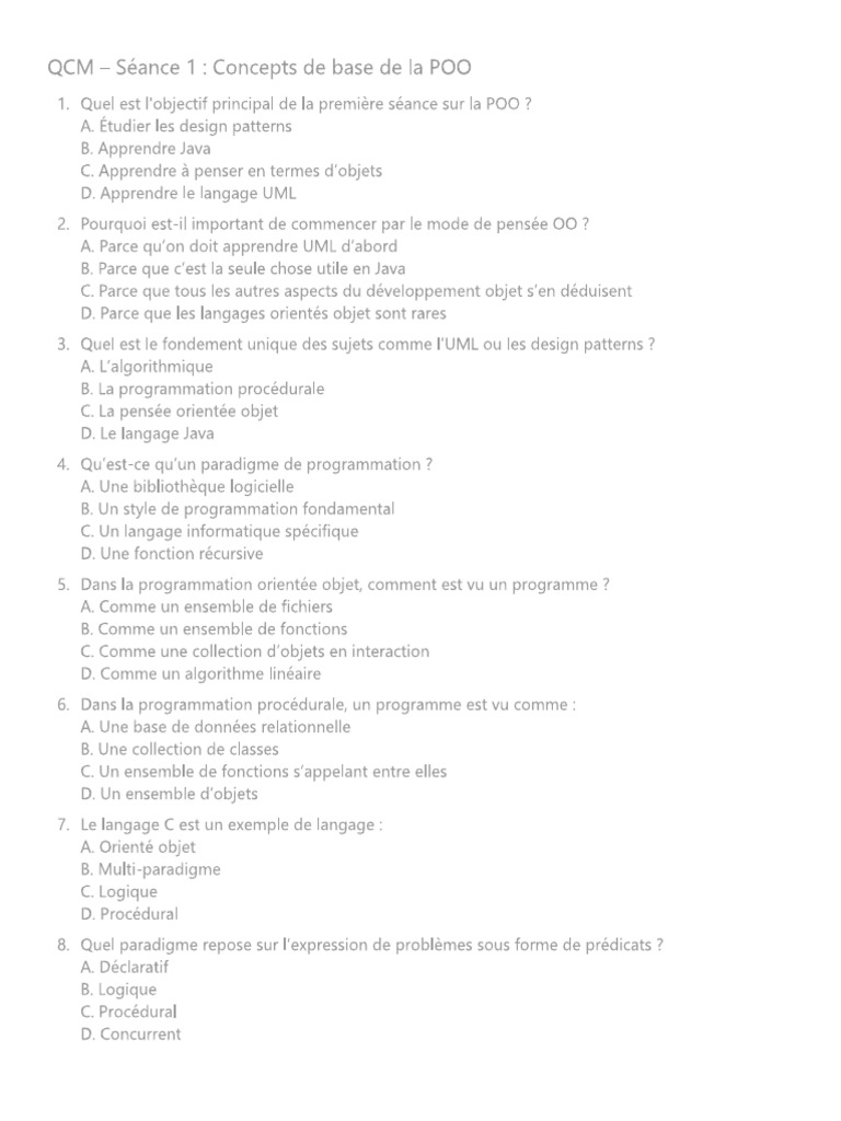 QCM Seance 1 | PDF