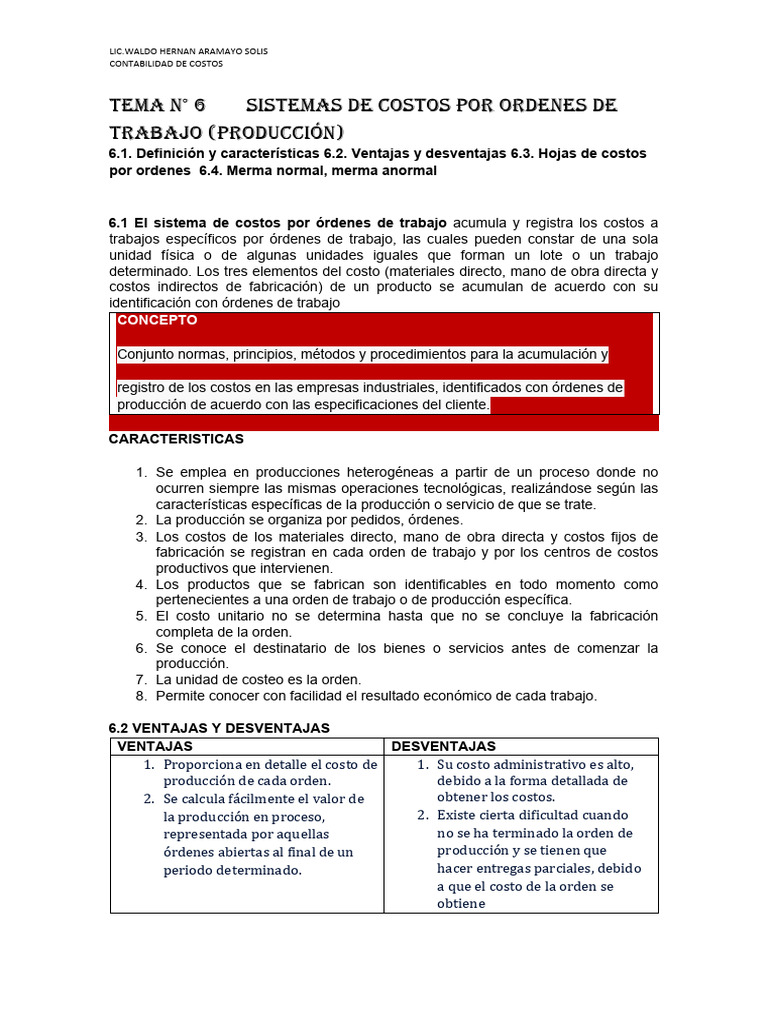 Tema #6 Sistemas de Costos Por Ordenes de Trabajo | PDF | Contabilidad de costos | Contabilidad