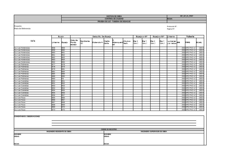Protocolo P. de Luz Tuberia de Desague | PDF