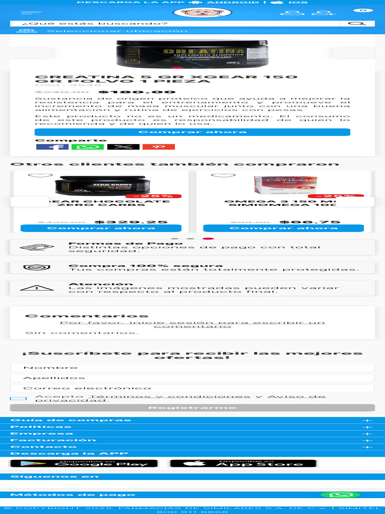 CREATINA 5 GR XGEAR 150 GR POLVO 1 PIEZA - Farmacias Similares® Tienda ...