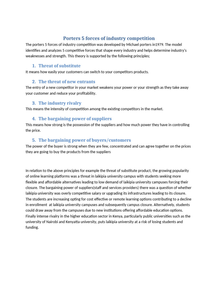Porters 5 Forces of Industry Competition | PDF