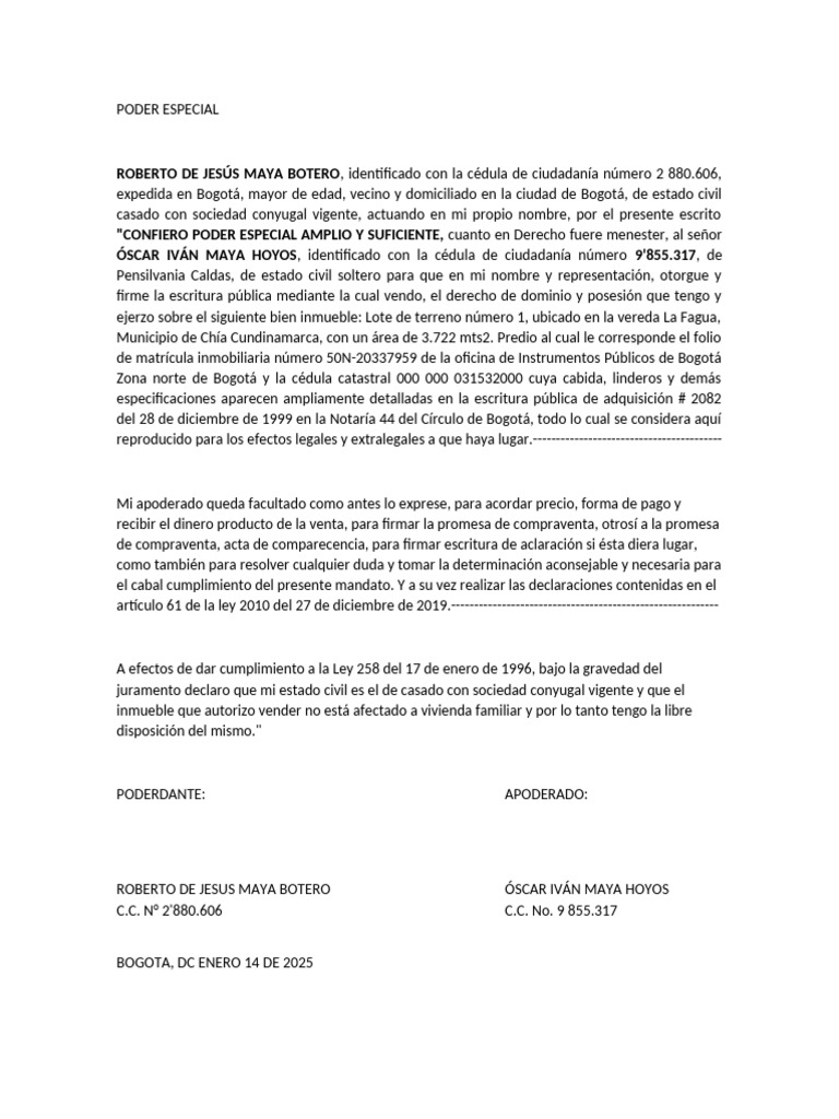 Poder Especial para Venta de Inmueble | PDF | Bogotá