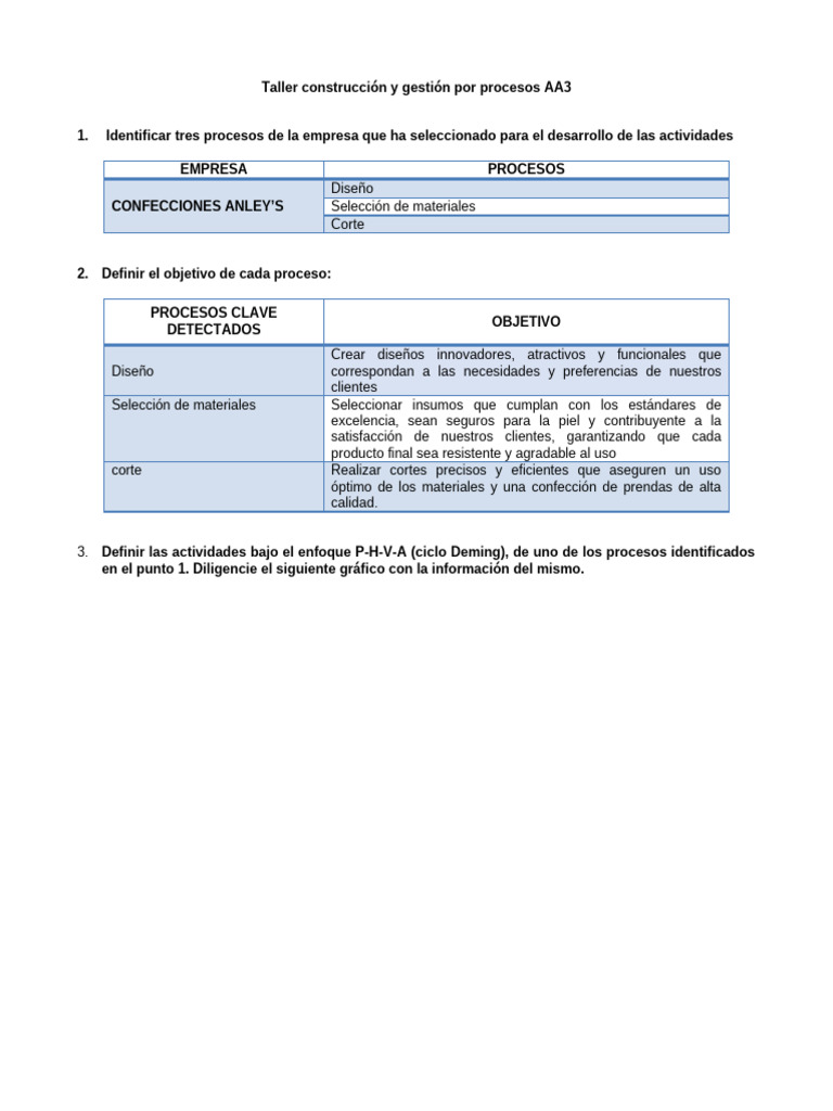 Formato Evidencia AA3 Taller, Construcción y Gestión de Procesos | PDF | Diseño | Calidad ...