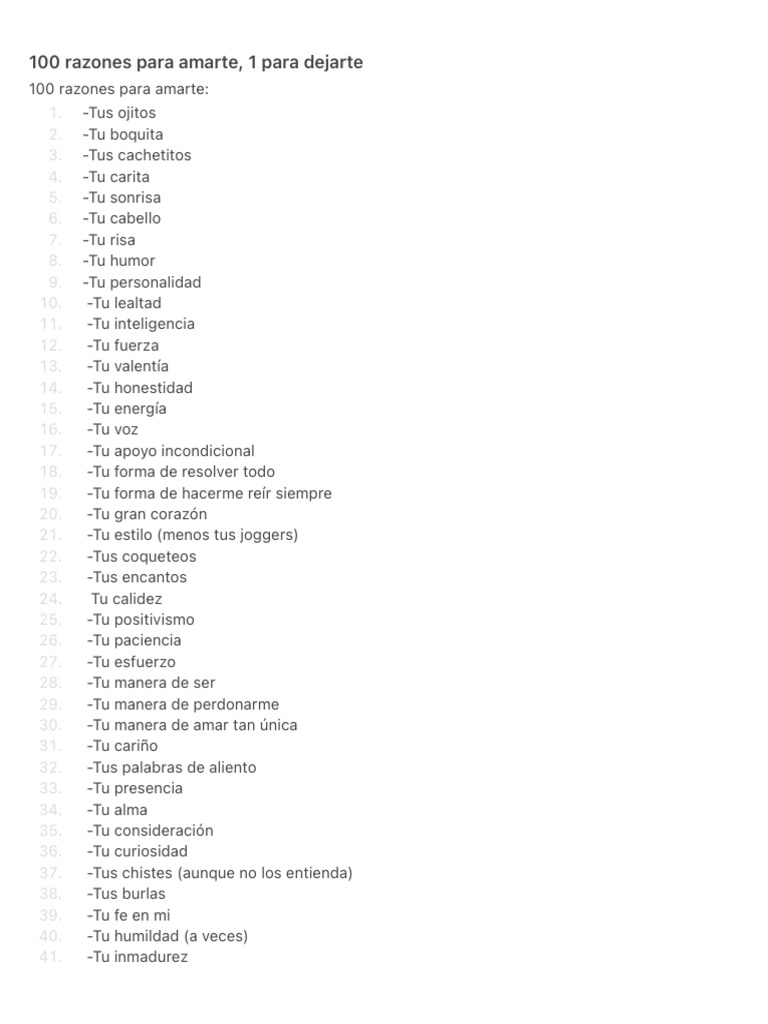 100 Razones para Amarte, 1 para Dejarte | PDF