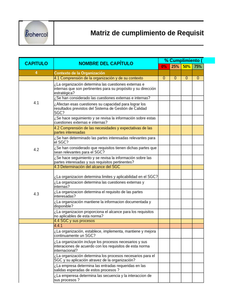 Matriz de Cumplimiento de La 9001 | PDF | Calidad (comercial) | Sistema ...