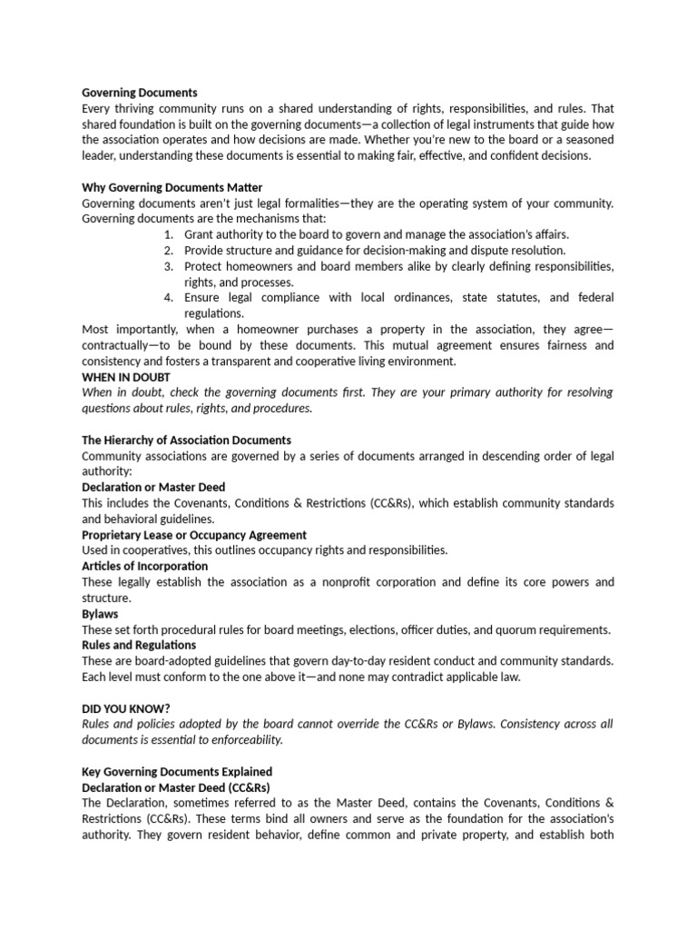 Understanding Governing Documents in Communities | PDF | Covenant (Law ...