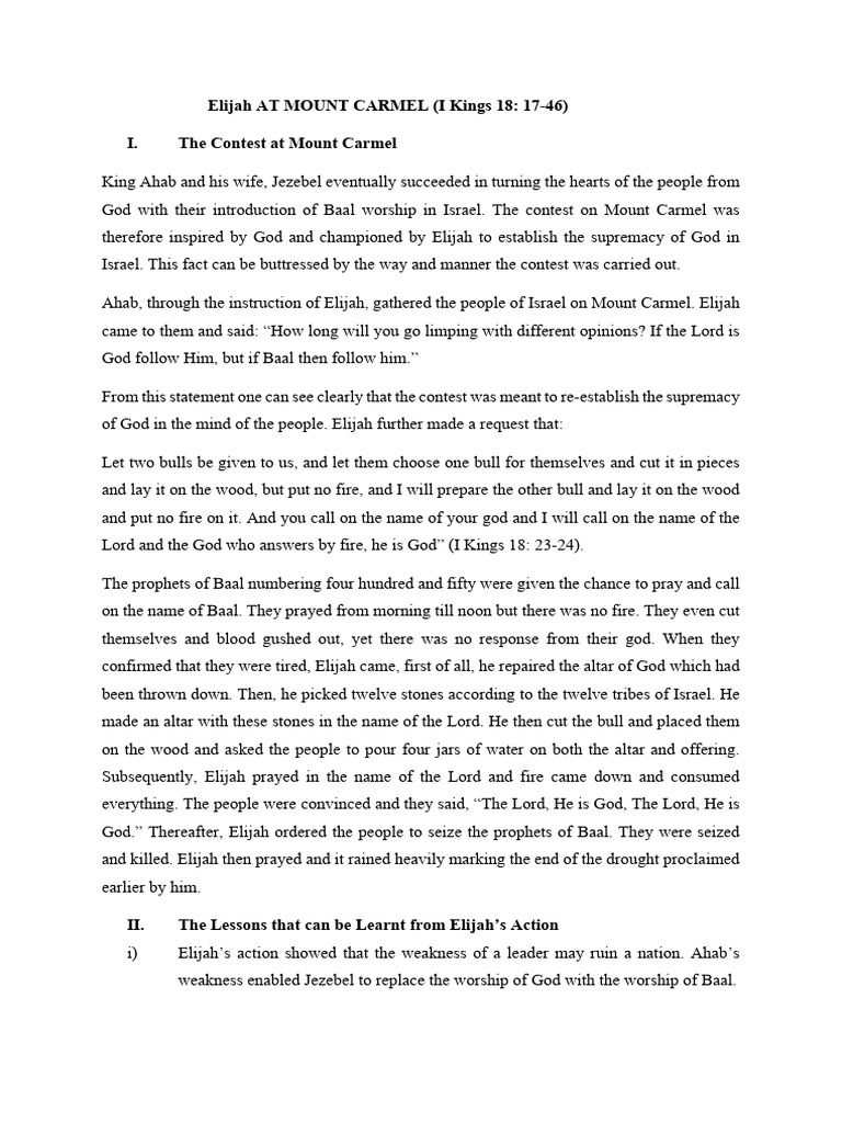Elijah AT MOUNT CARMEL | PDF | Elijah | Books Of Kings