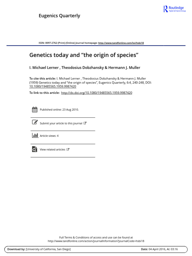 Genetics Today and The Origin of Species-Lerner, Dobzhansky, Muller ...
