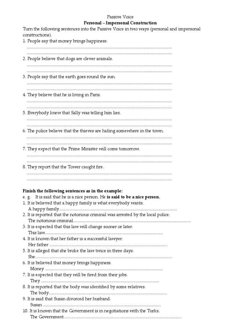 Personal and Impersonal Passive Exercises | PDF | Violence