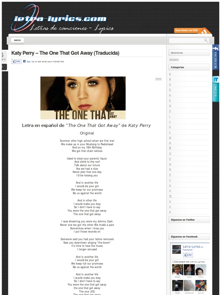 Katy Perry - The One That Got Away (Traducida) 5: Letra en Español de ...