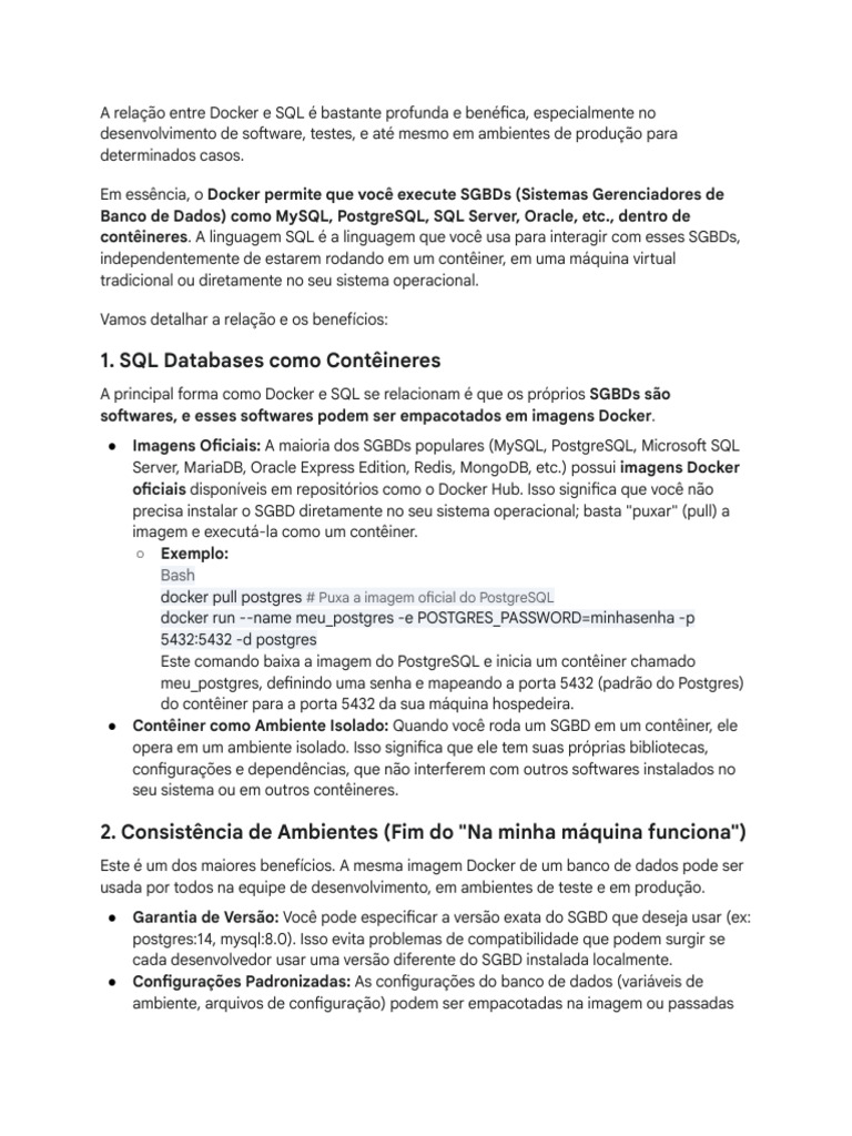 Qual A Relação Entre Docker e SQL | PDF | Bancos de dados | Postgre SQL