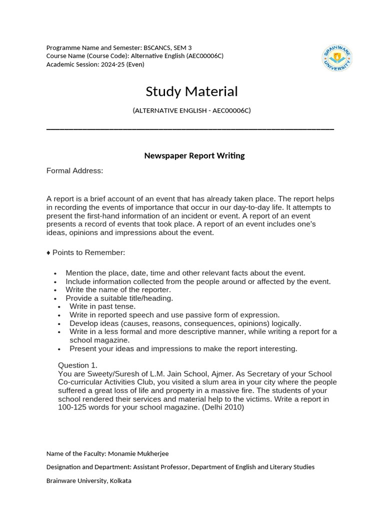 Guide to Newspaper Report Writing | PDF